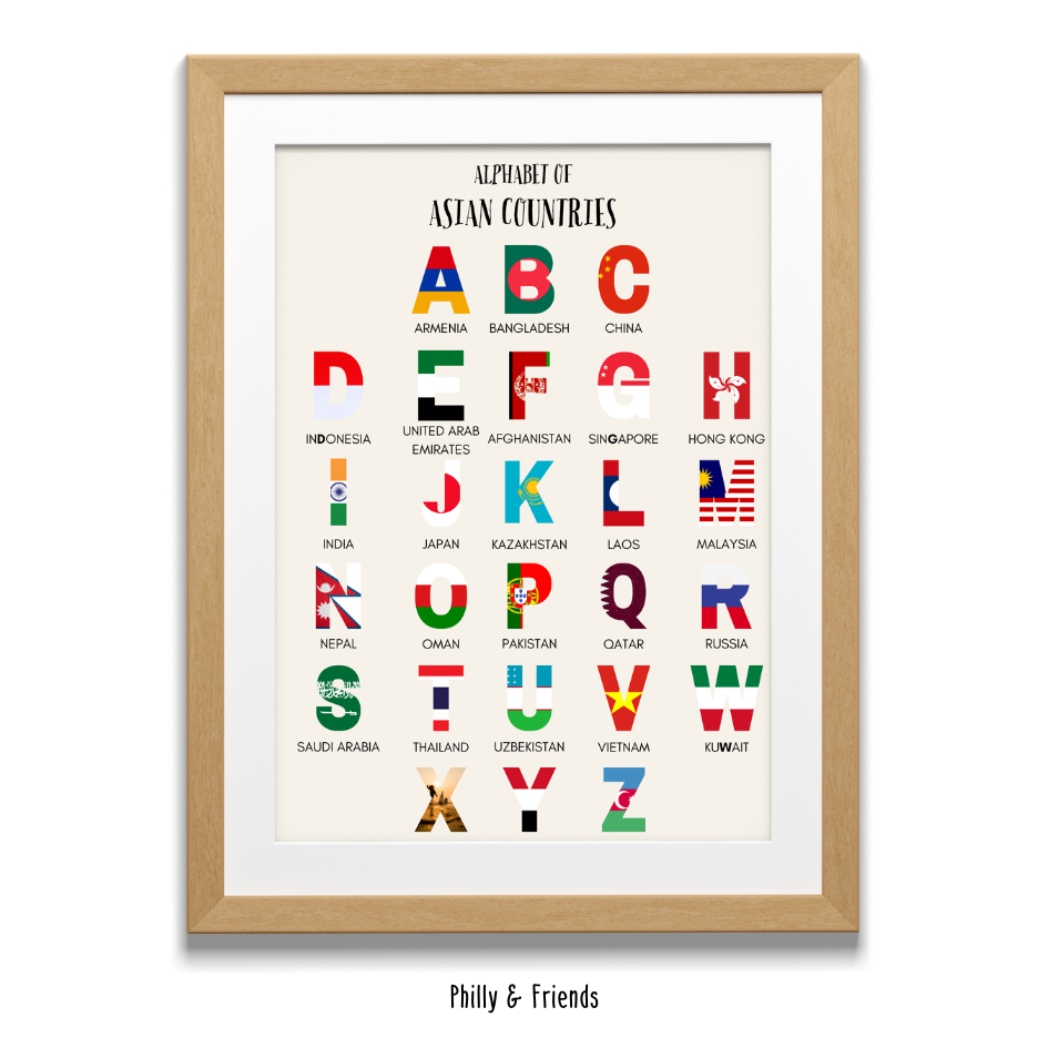 Discover Asia: Alphabet Poster for Kids | Asian Flags & Letters ...